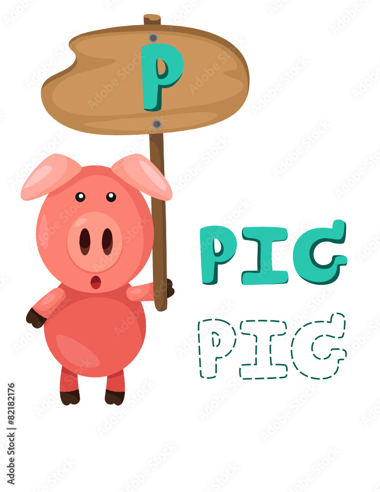 animal alphabet p with pig Stock Vector | Adobe Stock