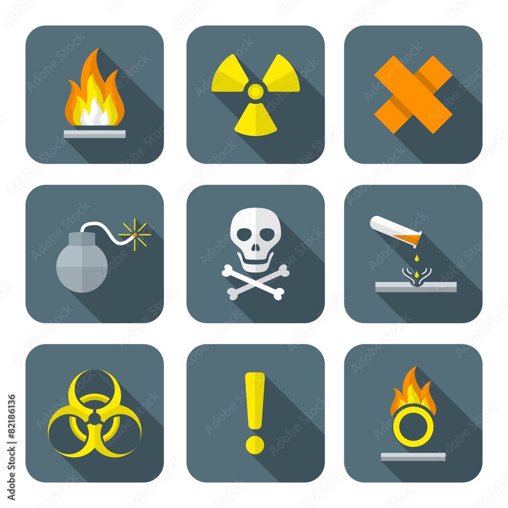 colorful flat style hazardous waste symbols warning signs icons Stock ...