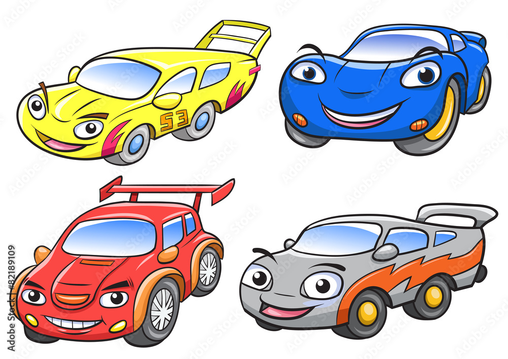 Vector illustration of cute cartoon racing car characters. Stock Vector ...