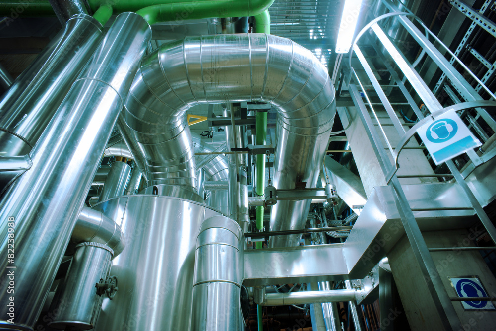 Industrial zone, Steel pipelines, valves and pumps Stock Photo | Adobe ...