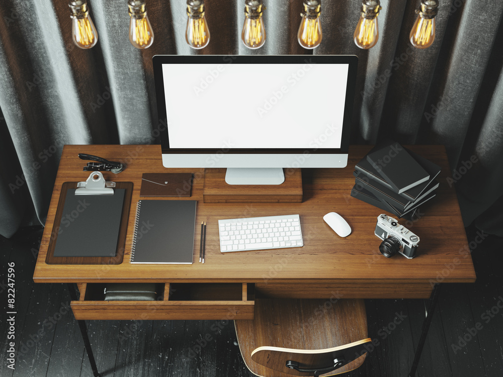 Mock up of generic design computer screen at the classic workspa Stock ...