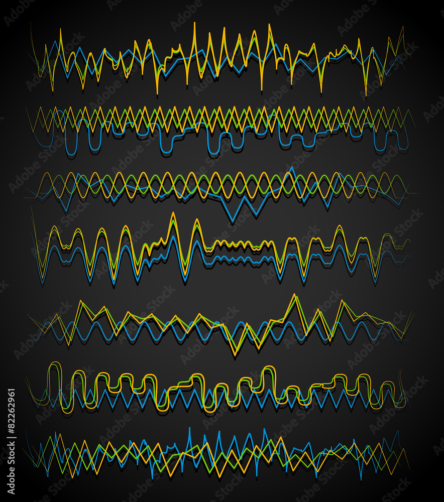Equalizer (Eq) lines. Wavy, zigzag lines. Frequency, squiggle li Stock ...