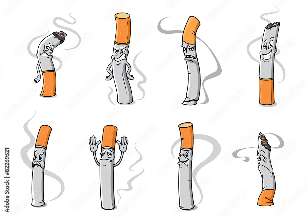 Angry, sad and unhappy cigarette cartoon characters Stock Vector ...