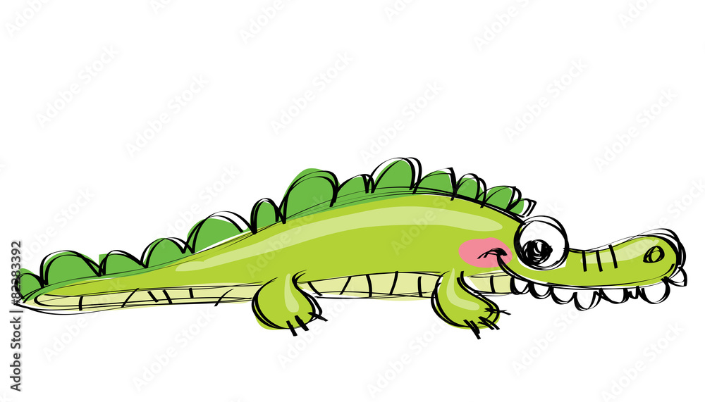 Vecteur Stock Cartoon green happy crocodile with funny teeth as ...
