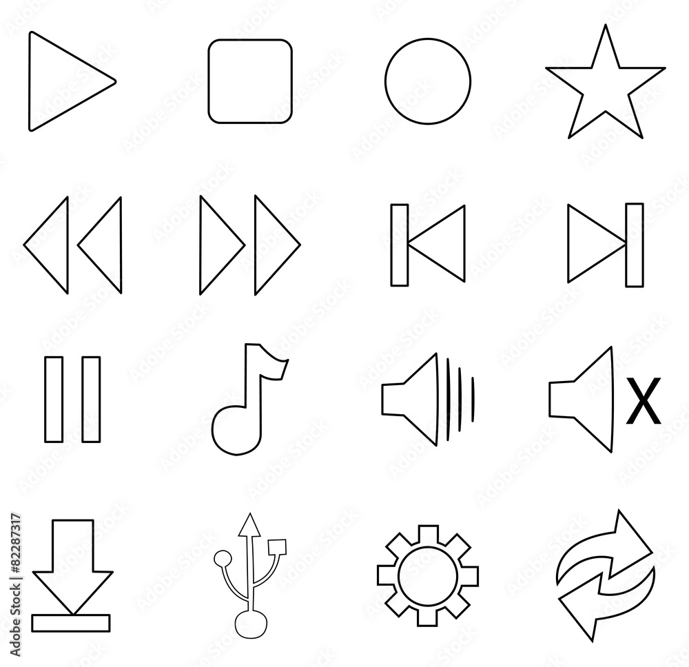 Multimedia play icons set Stock Vector | Adobe Stock