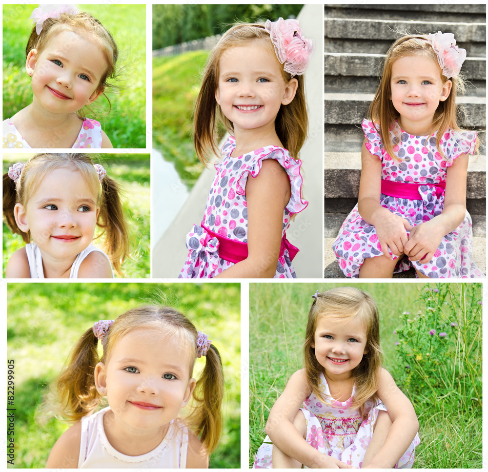 Collection of photos portrait of adorable smiling little girl Stock ...