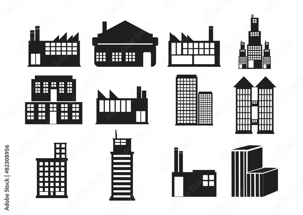 Commercial building Icon Set Stock Vector | Adobe Stock