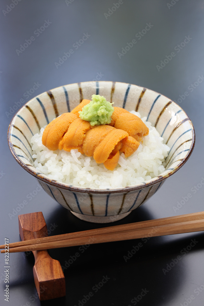 sea urchin roe on rice, japanese food Stock Photo | Adobe Stock