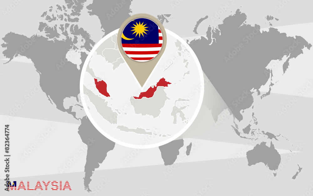 World map with magnified Malaysia Stock Vector | Adobe Stock