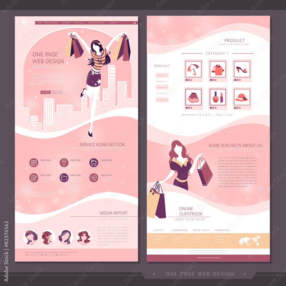 shopping concept one page website template design Stock Vector | Adobe ...