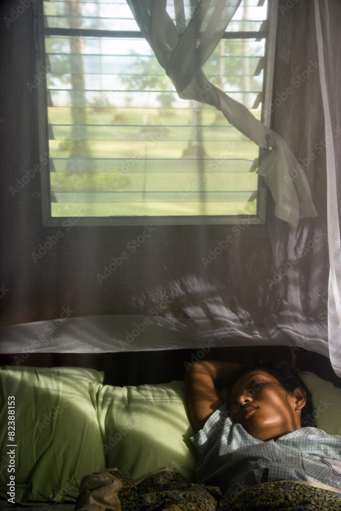 woman sleeping under a mosquito net Stock Photo | Adobe Stock