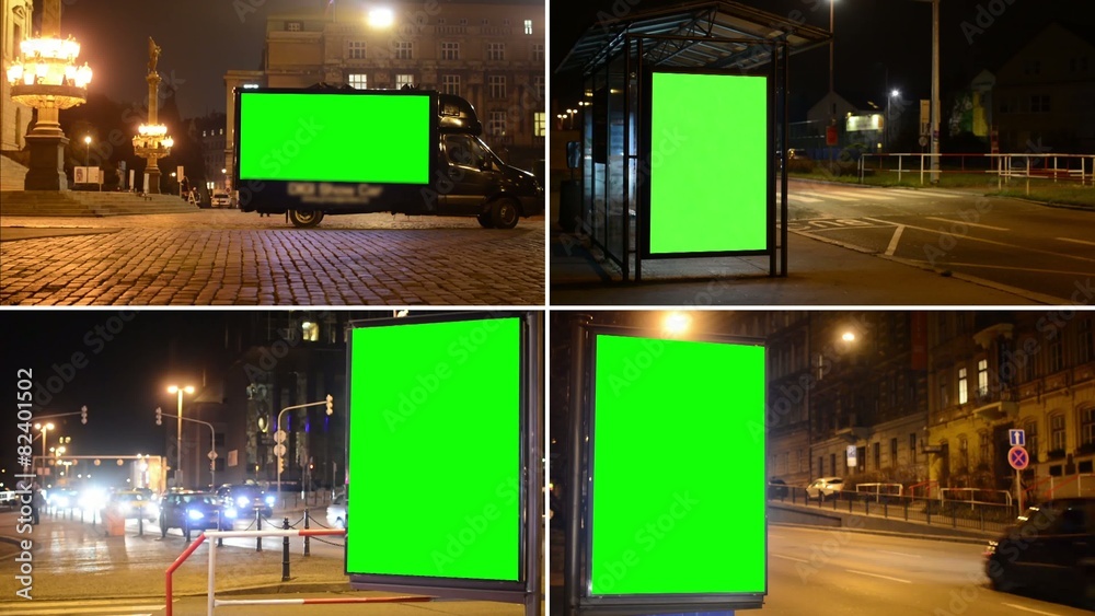 montage - advertising car and billboards - green screen - night Stock ...