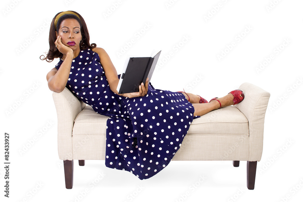 Retro vintage black female reading a book Stock Photo | Adobe Stock