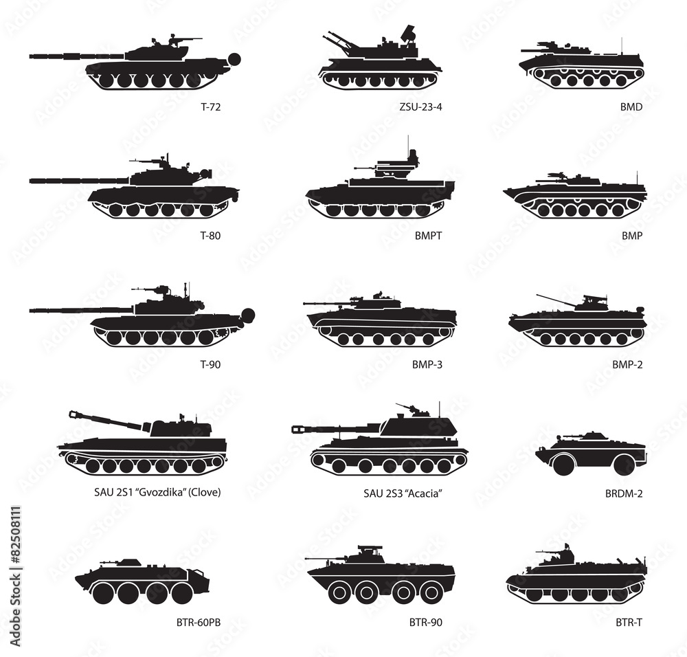 Stylized images of armored vehicles for military infographics Stock ...