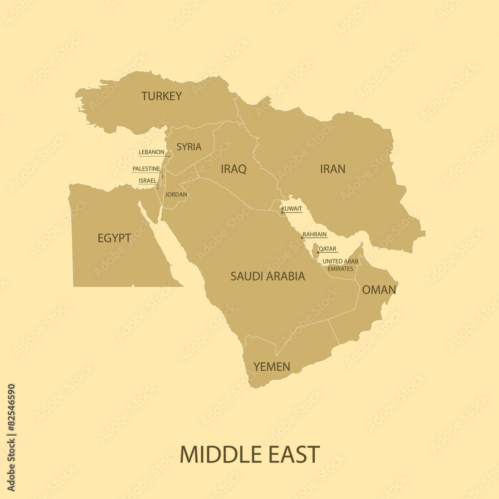 Middle East Map with country name Stock Vector | Adobe Stock
