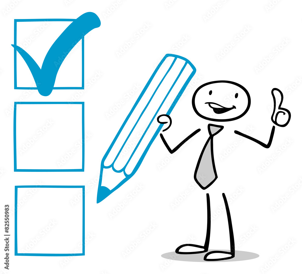 Mann macht Häkchen bei Checkliste mit Stift Stock Illustration | Adobe ...