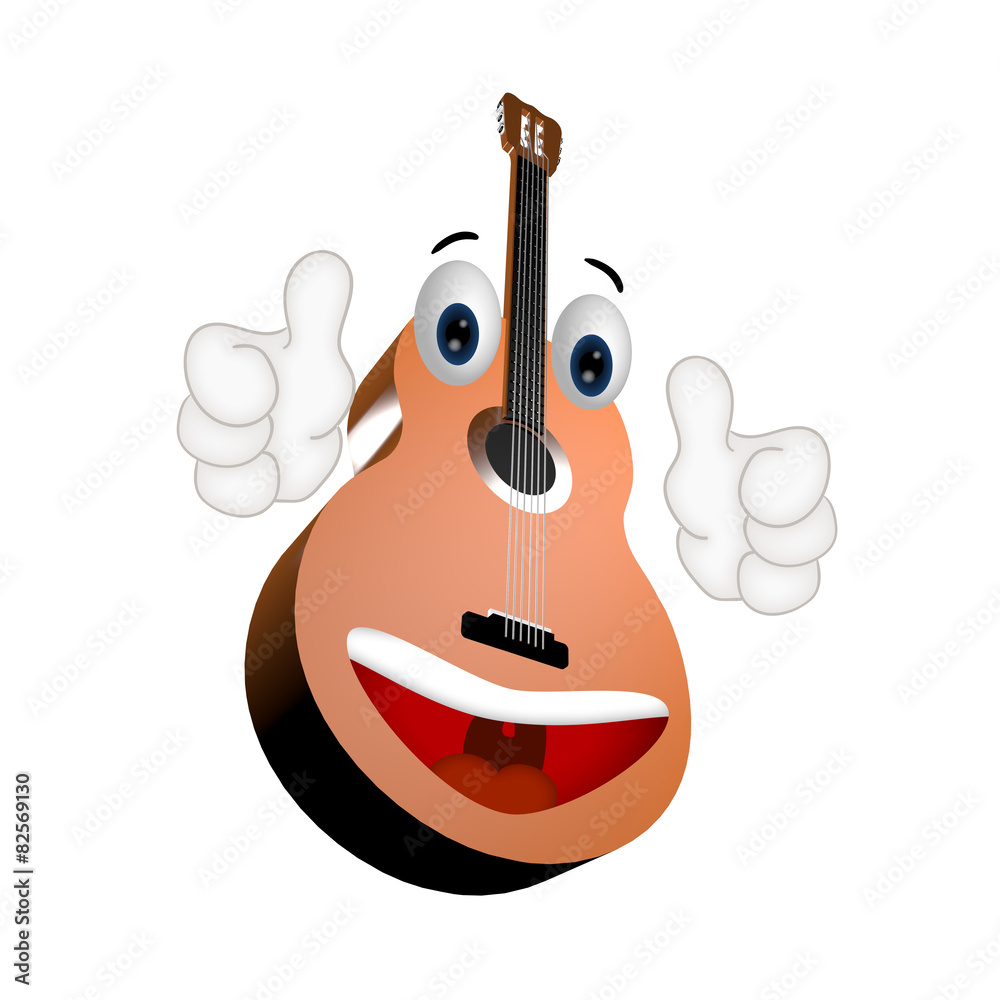 Funny guitar cartoon comic illustration with hands and eyes Stock ...