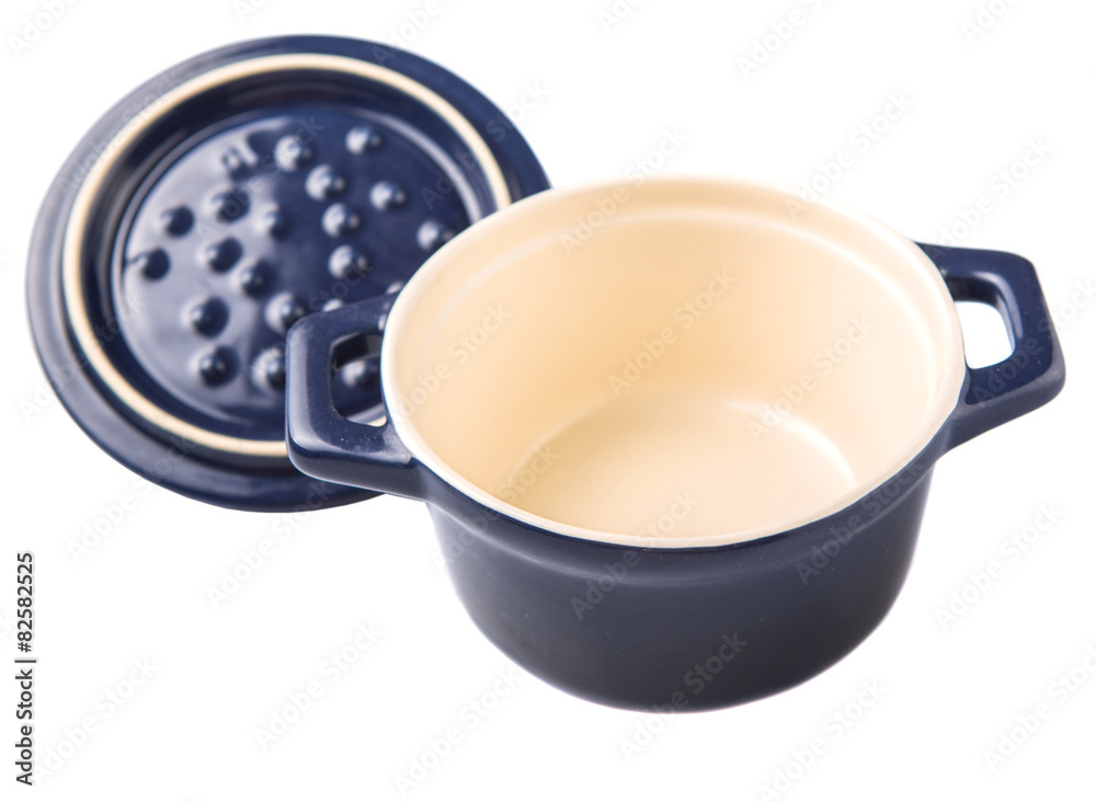 Mini blue empty cocotte single pot over white background Stock Photo ...