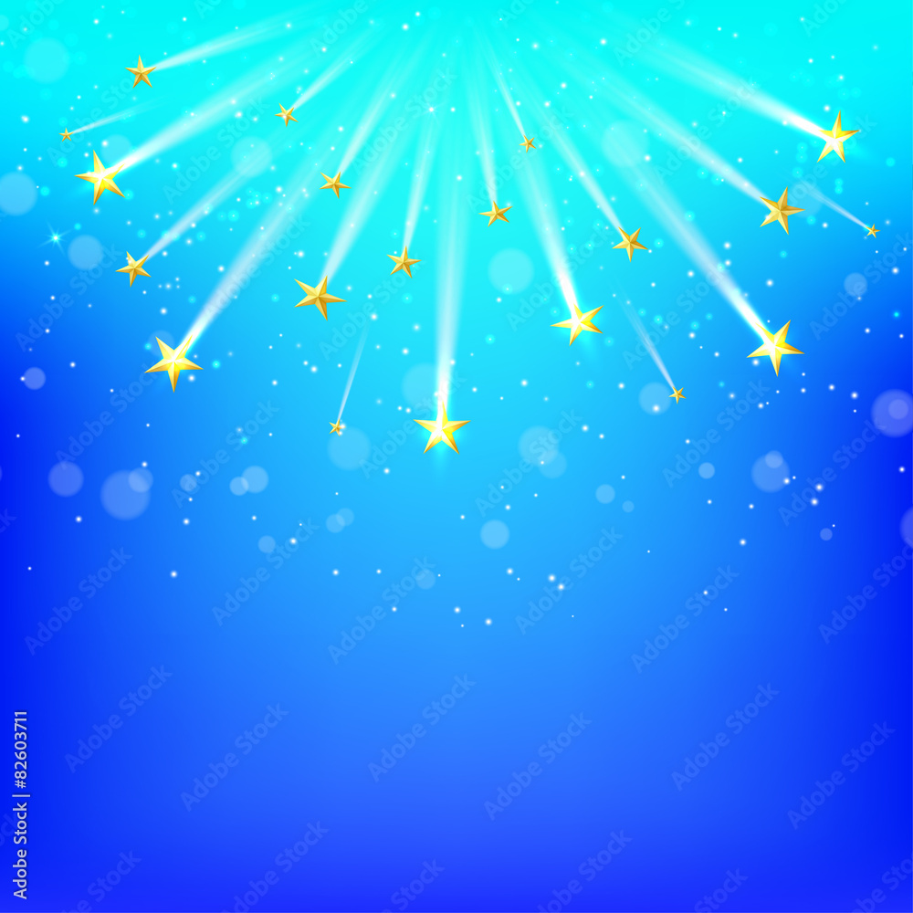 Blue background with falling gold stars, Starfall. Vector illus Stock ...