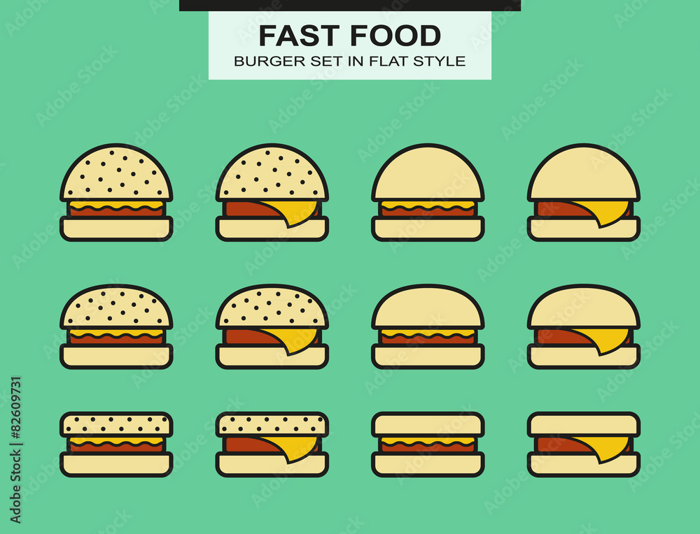 Set of different shape burgers. Stock Vector | Adobe Stock