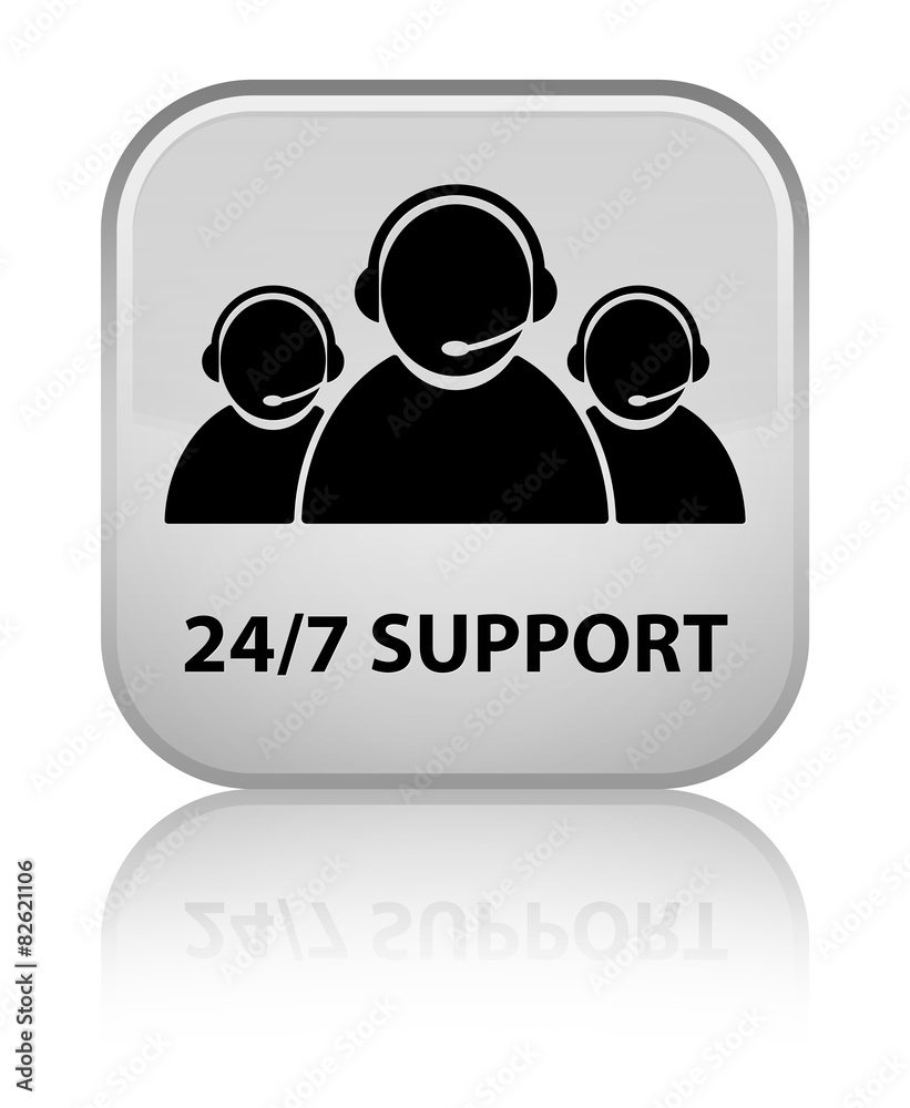 24/7 support (customer care team icon) white square button Stock ...