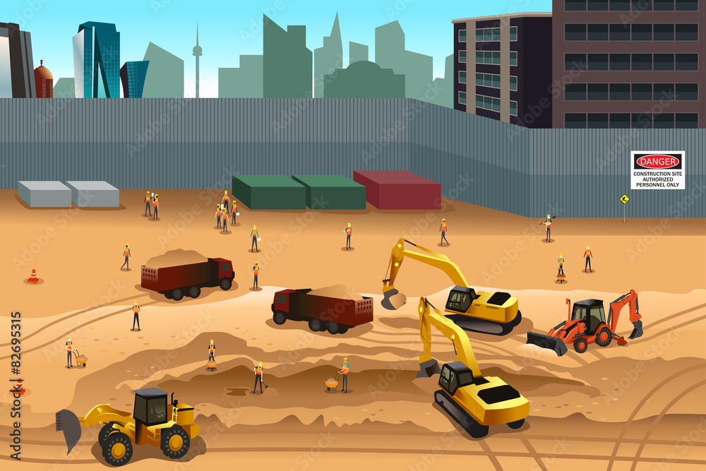 Scene in a construction site Stock Vector | Adobe Stock