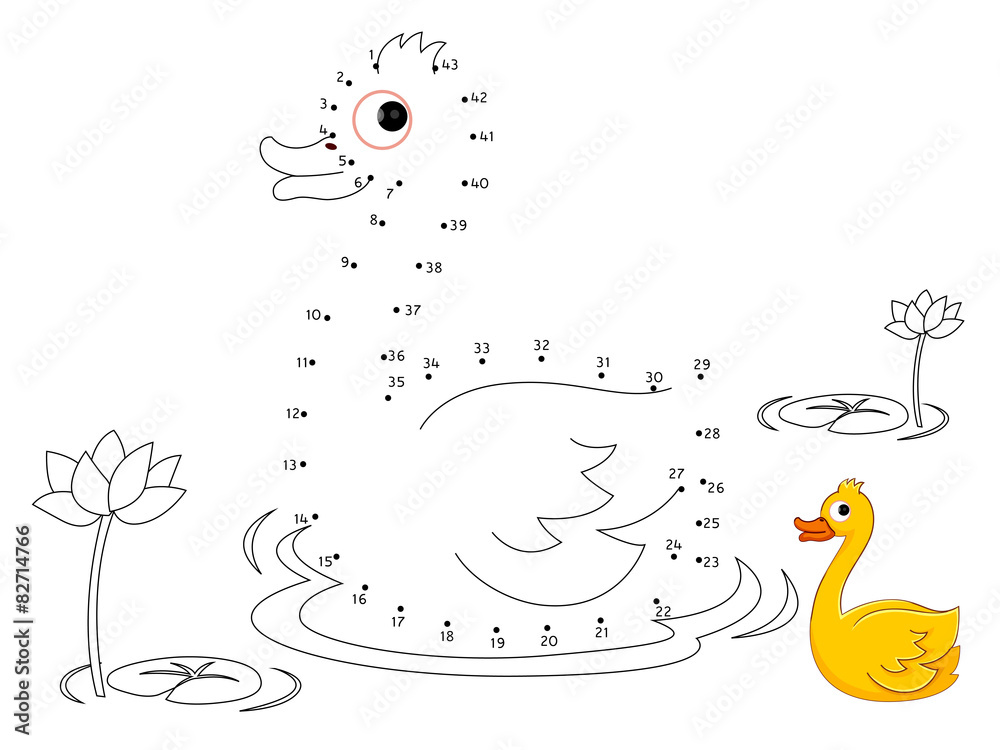 Duck Connect the dots and color Stock Vector | Adobe Stock