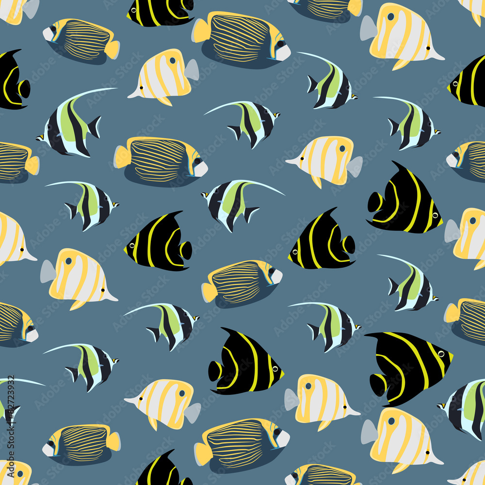 Seamless colorful background made of different exotic fish Stock Vector ...
