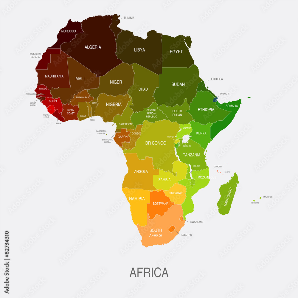Africa Map Colored Countries Shapes Stock Vector | Adobe Stock