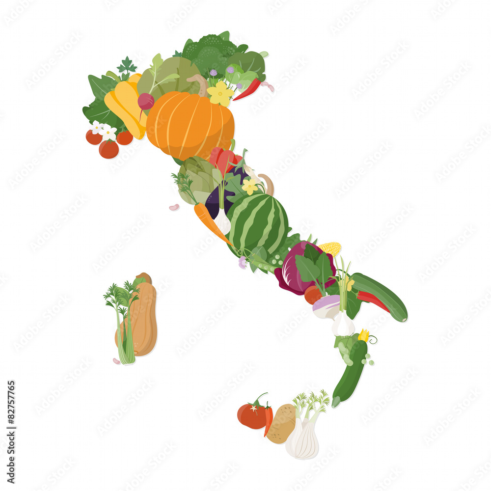 Map of Italy composed of fresh vegetables Stock Vector | Adobe Stock