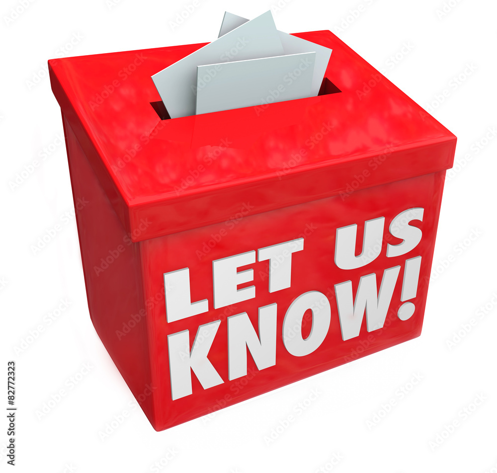 Let Us Know Words Suggestion Comment Feedback Box Stock Illustration ...