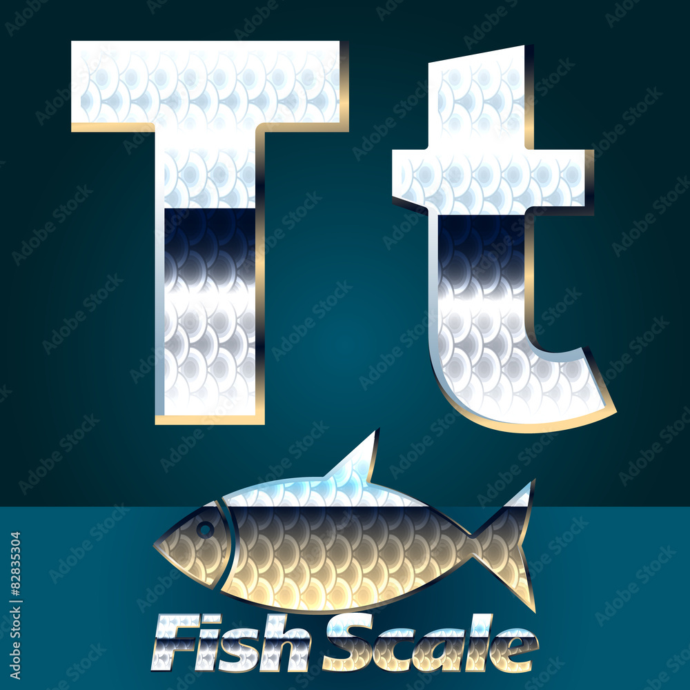 Vector set of fish scale font. Letter T Stock Vector | Adobe Stock