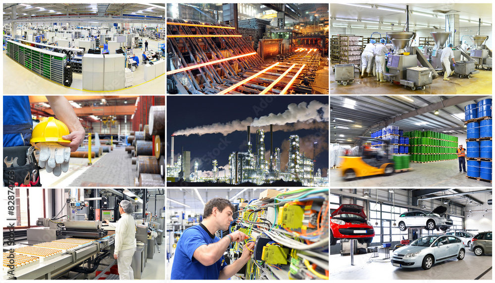 Foto de Collage von industriellen Fertigungsstätten - Fabriken do Stock ...