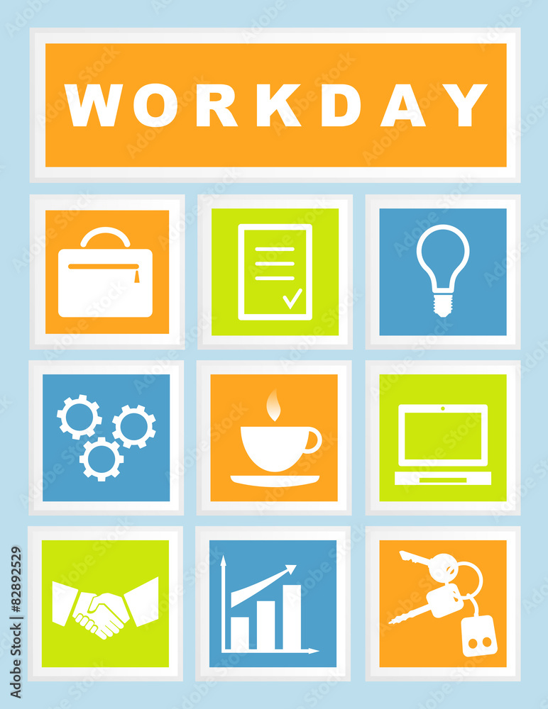 Set 9 Workday Icons Stock Vector | Adobe Stock
