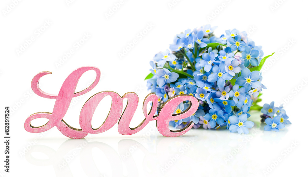 Forget-me-not flowers and word "love" Stock Photo | Adobe Stock