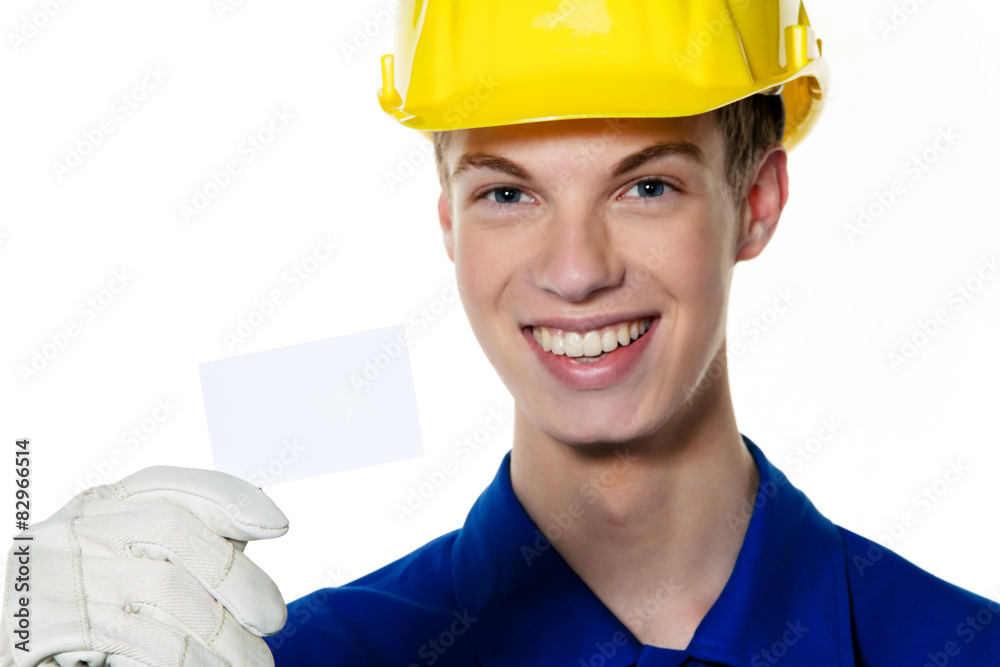 Lehrling / Azubi als Handwerker und Plakat Stock Photo | Adobe Stock
