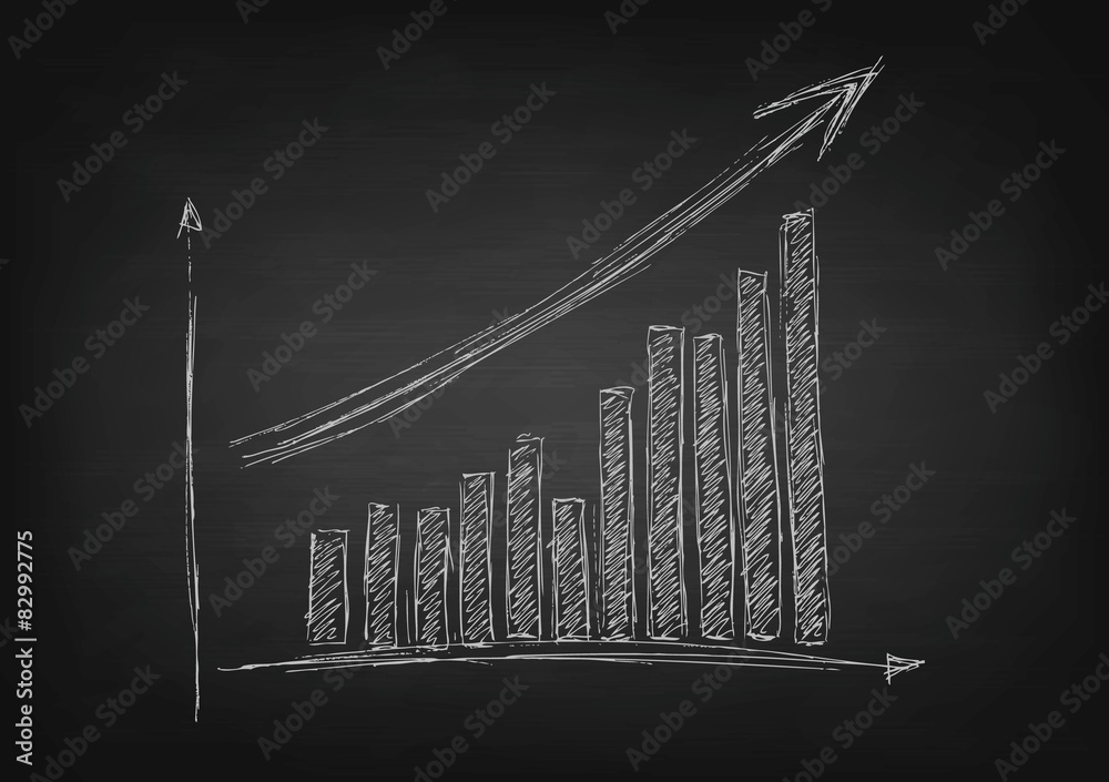 Growing graph hand drawing with arrow on black chalkboard Stock Vector ...