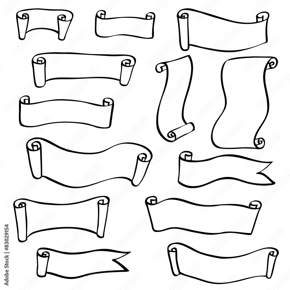 hand drawn scroll, banners, outline ink. Stock Vector | Adobe Stock