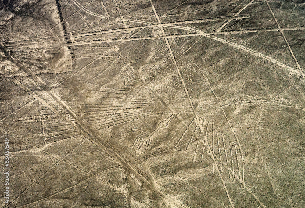 Geoglyphs and lines in the Nazca desert. Peru Stock Photo | Adobe Stock