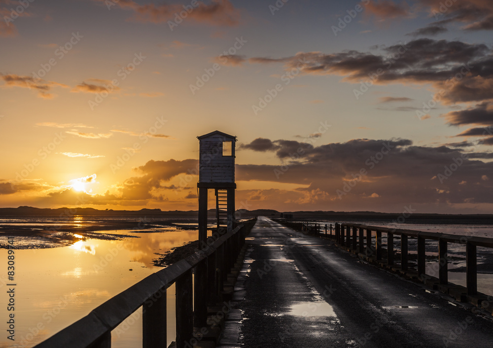 Safety Hut on causeway to Holy Island, Northumberland, England. Stock ...