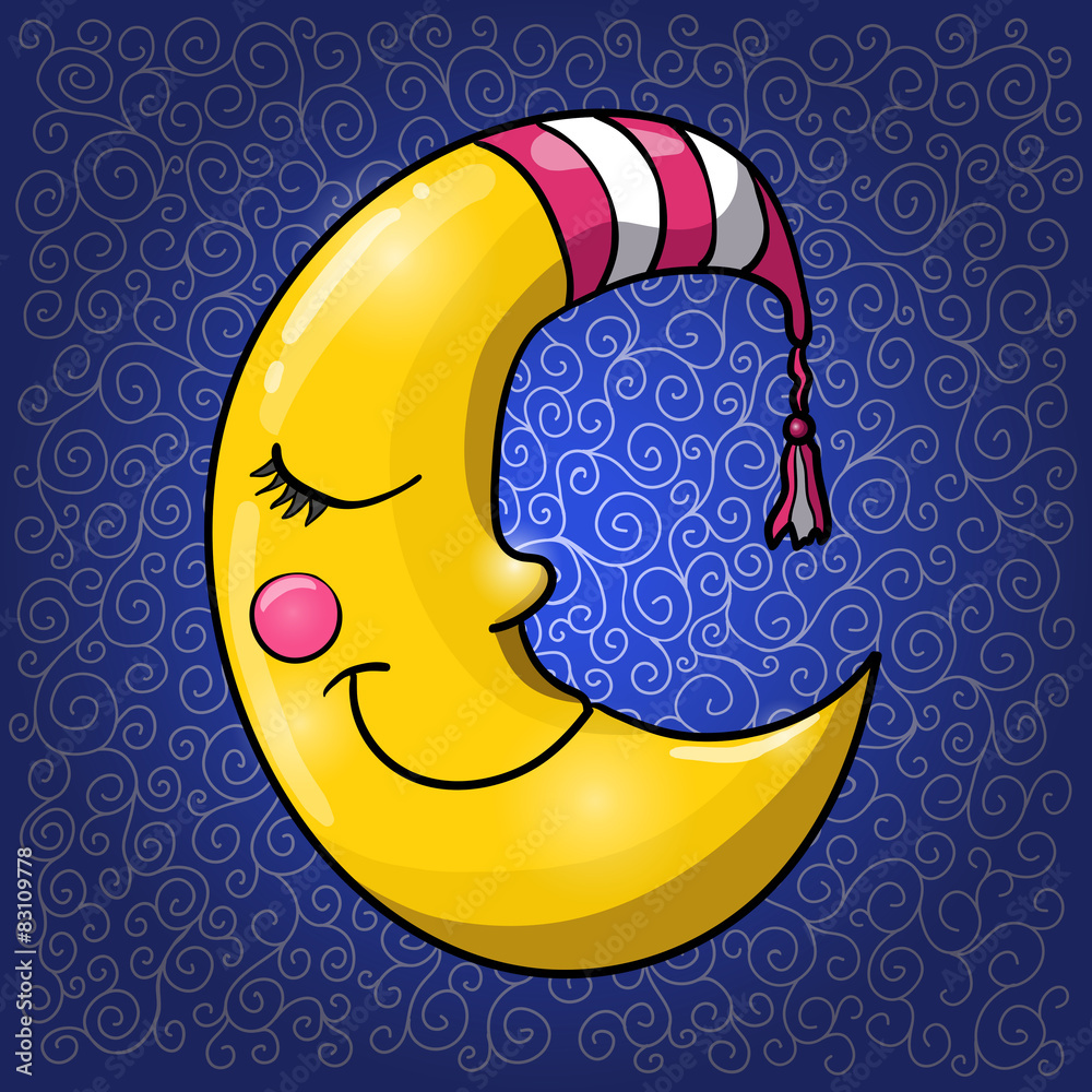 Half Moon Cartoon Blue