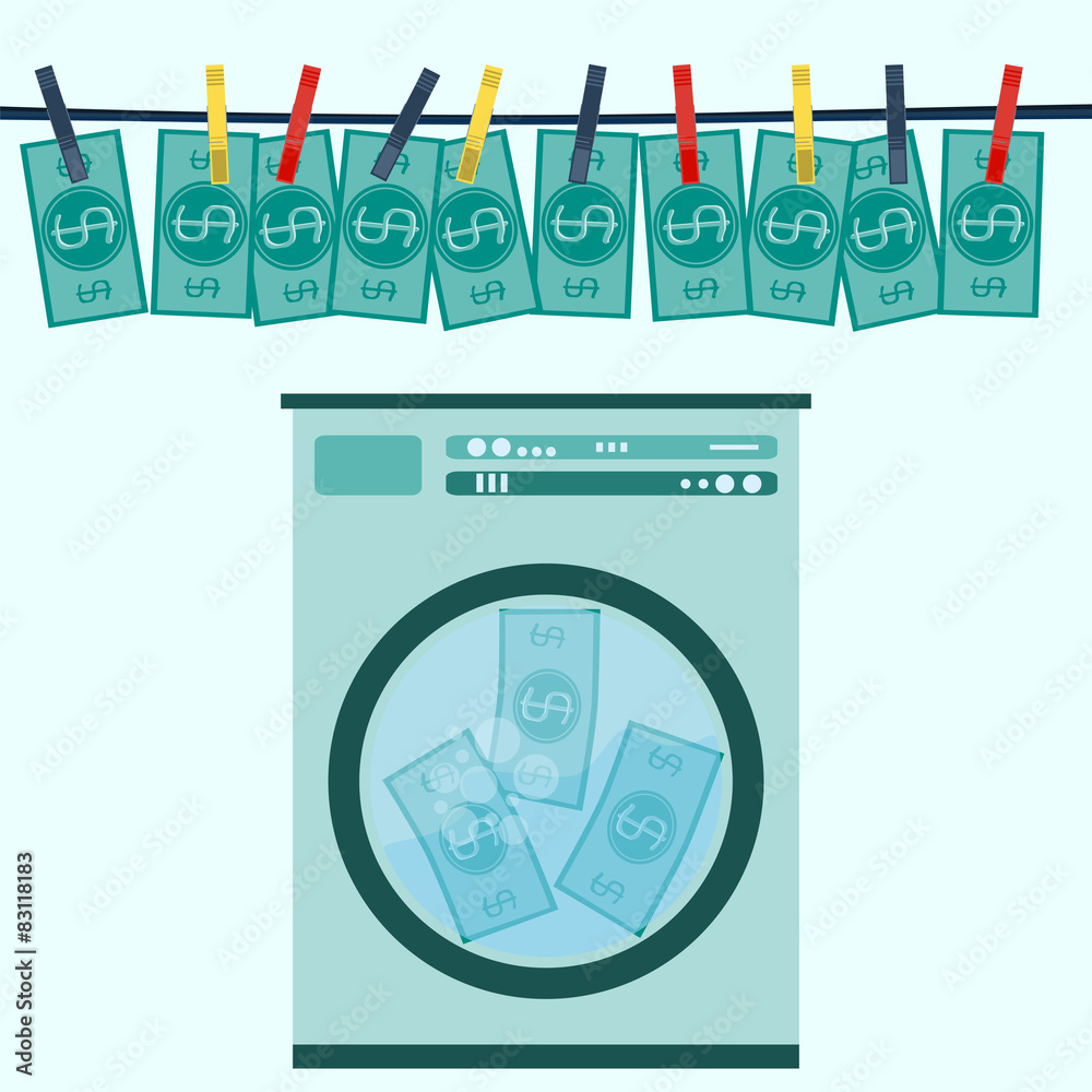 Money laundering in washing machine vector illustration Stock Vector ...