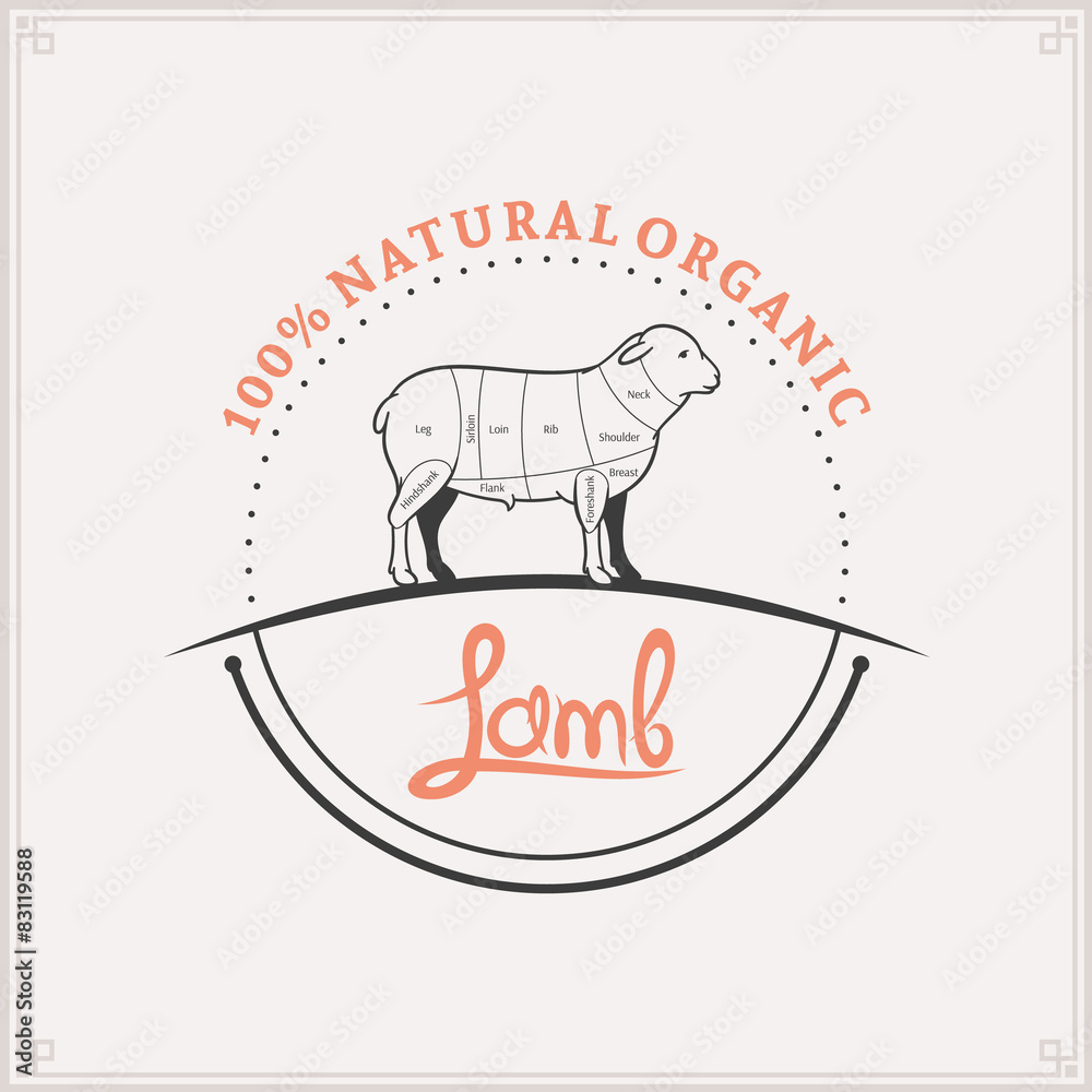 Butcher Shop Logo, Meat Label Template, Lamb Cuts Diagram Stock Vector ...