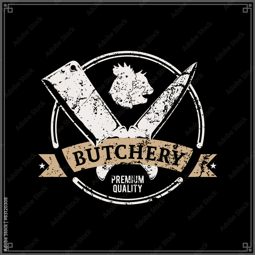 Butchery Logo, Meat Label Template, Farm Animals Icons Stock Vector ...