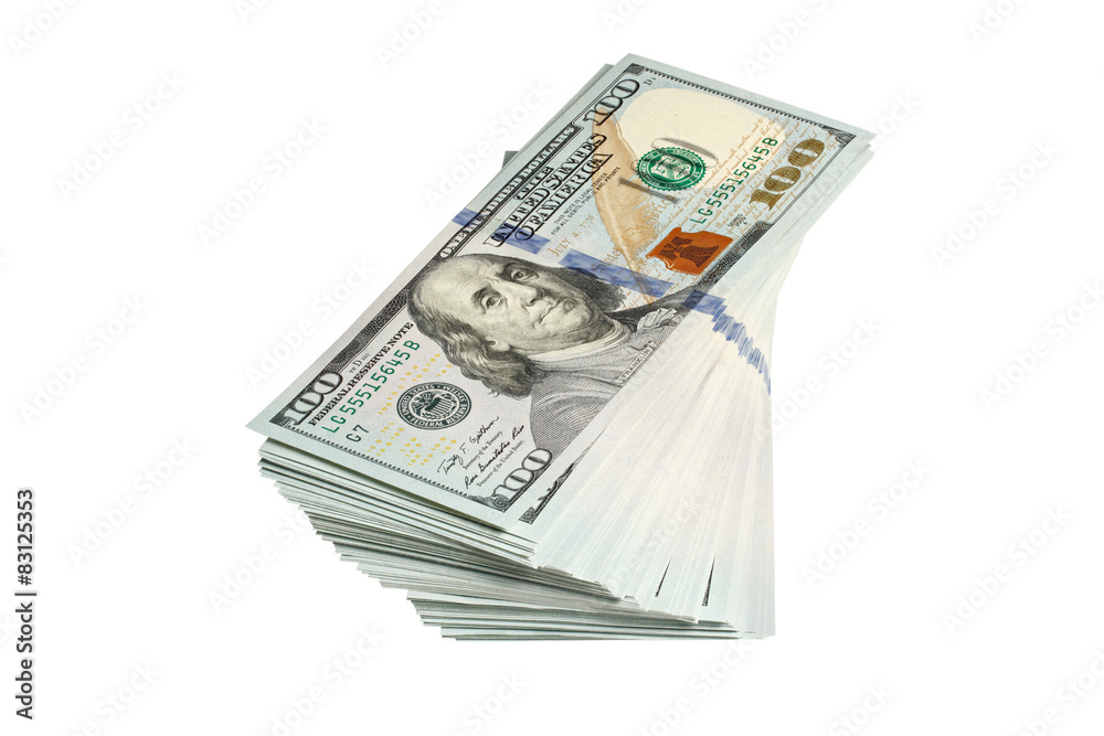 Stack of 100 dollars banknotes isolated on white Stock Photo | Adobe Stock