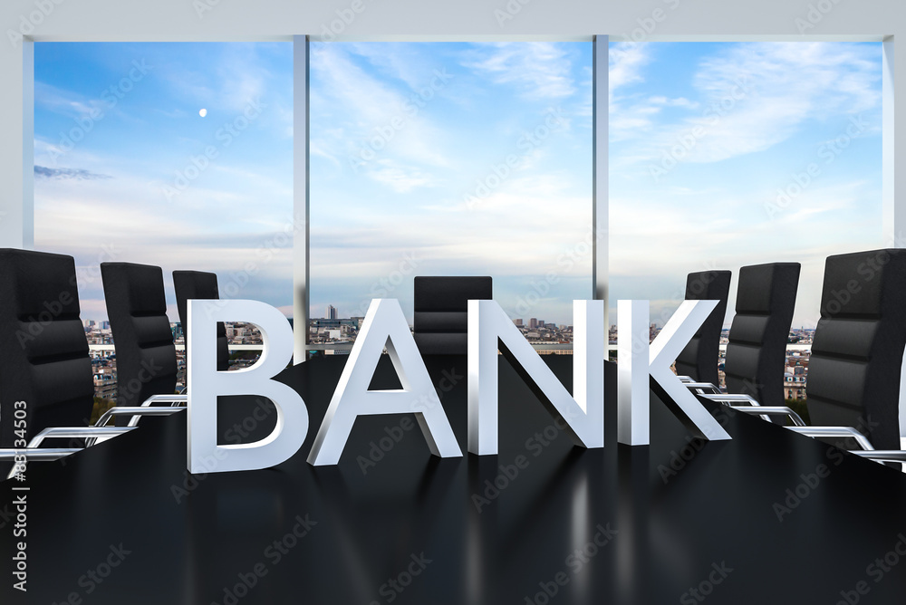 white bank logo standing on office conference desk skyline Stock ...