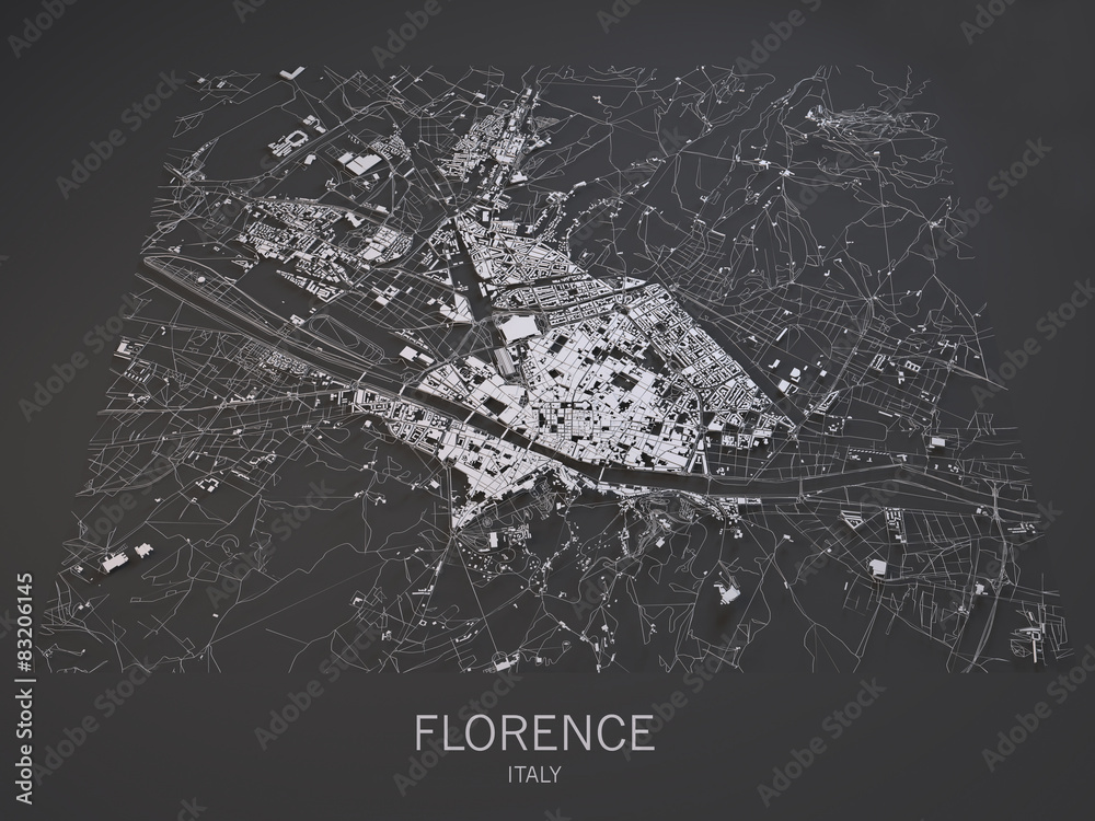Cartina di Firenze, Italia, vista satellitare, mappa in 3d Stock ...