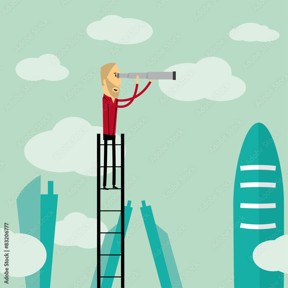 Looking to the future with a telescope. vector de Stock | Adobe Stock