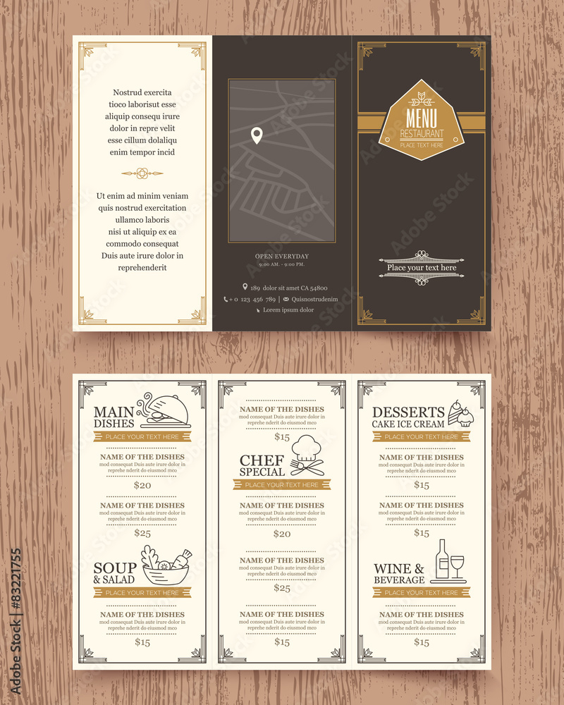 Vintage Restaurant menu design pamphlet template Stock Vector | Adobe Stock