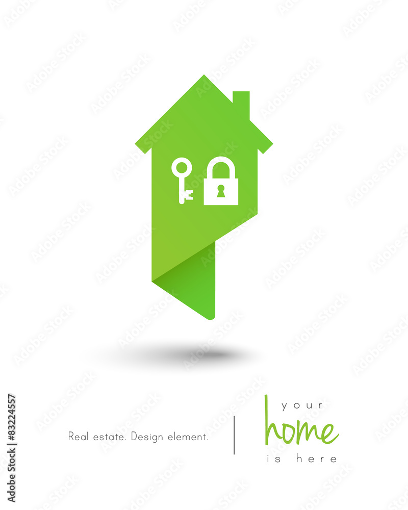 Real estate house logo as map pin design with a key and lock Stock ...
